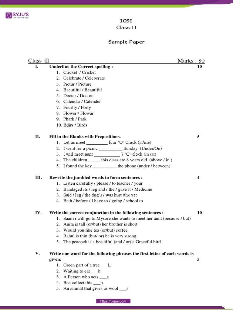Class 2 ICSE English Grammar Worksheet | PDF | Verb | Grammatical Number