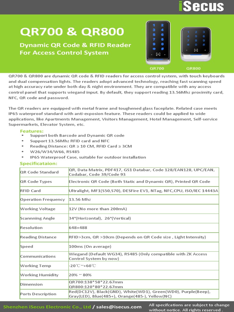 QR700 & QR800: Dynamic QR Code & RFID Reader For Access Control System ...