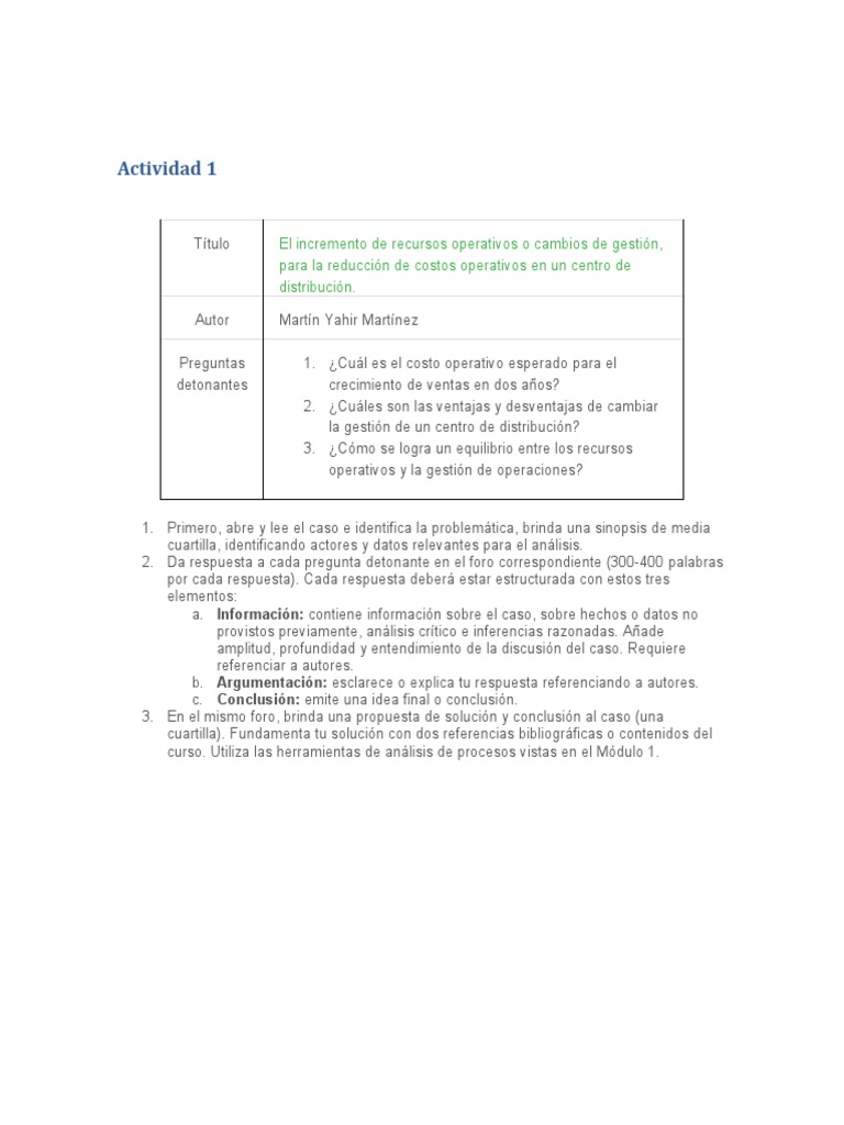 Actividad 1 Administracion de Operaciones | PDF | Planificación | Logística