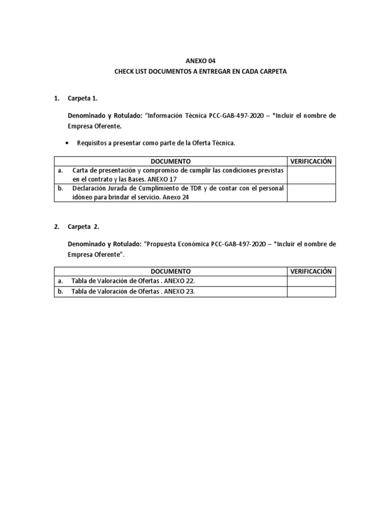 ANEXO 4 - Check List Documentos A Entregar en Cada Carpeta | PDF