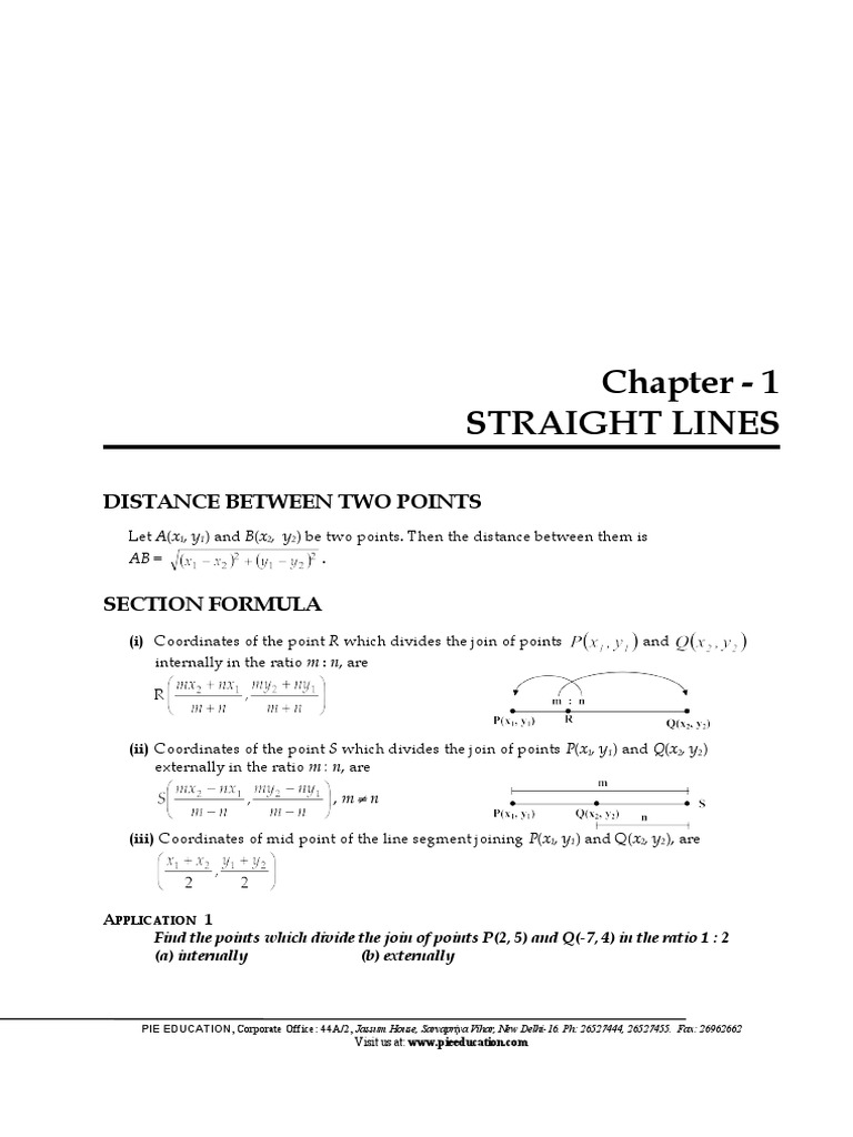 Chapter - 1 Straight Lines: Distance Between Two Points | PDF | Line ...