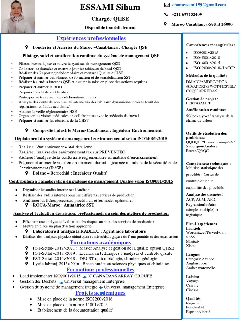 Le CV-Essami Siham | PDF | Chimie | Business
