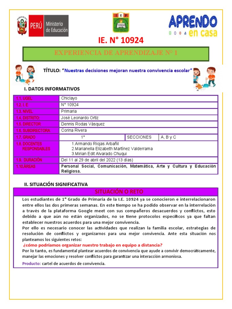 Experiencia 1 Primer Grado Pdf Números Aprendizaje