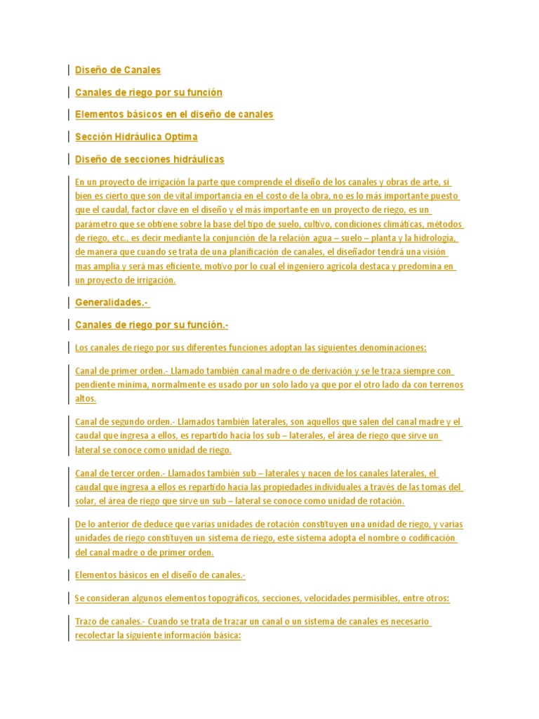 Diseño De Canales Pdf Riego Canal