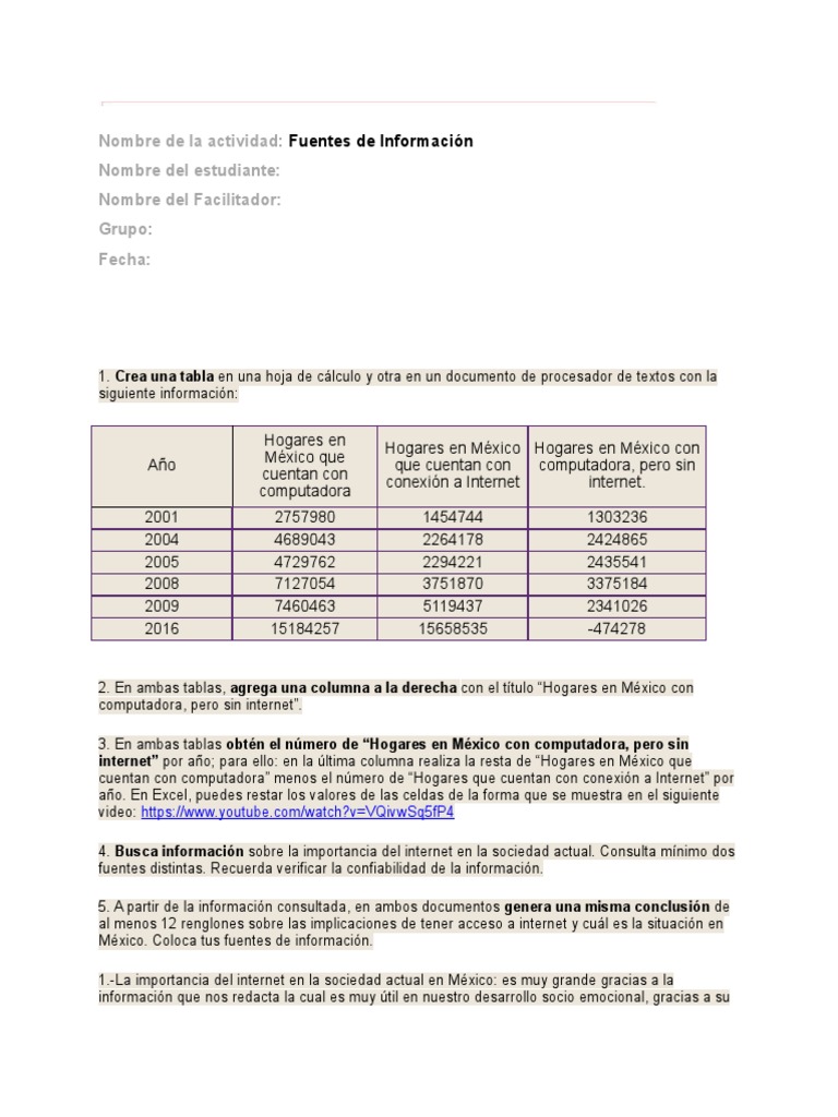 Actividad Integradora 1 Modulo 1 | PDF | Hoja de cálculo | Internet