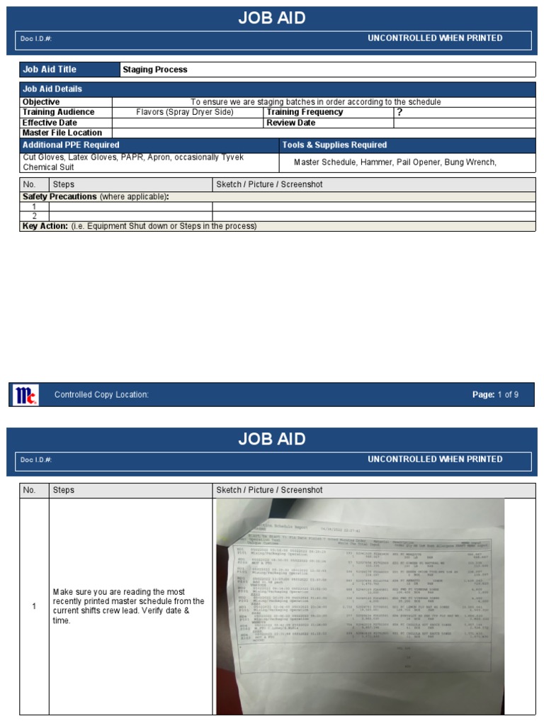 Staging Process Job Aid | PDF