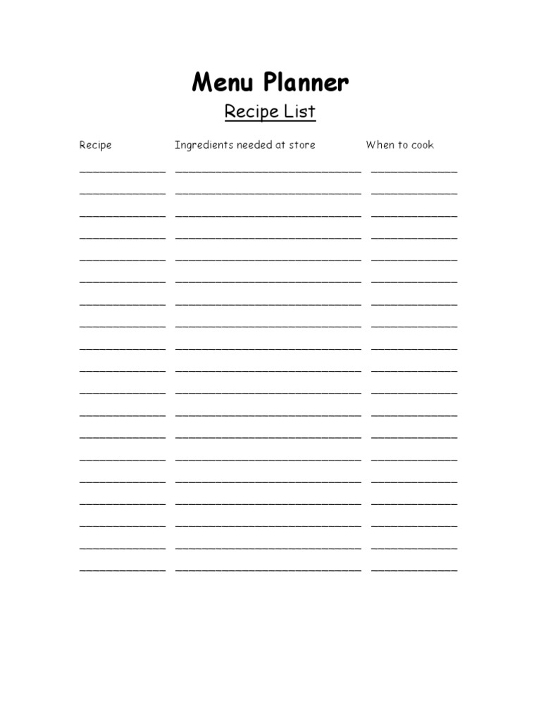 Weekly Menu Planner and Recipe Guide | PDF | Recipe | Cooking