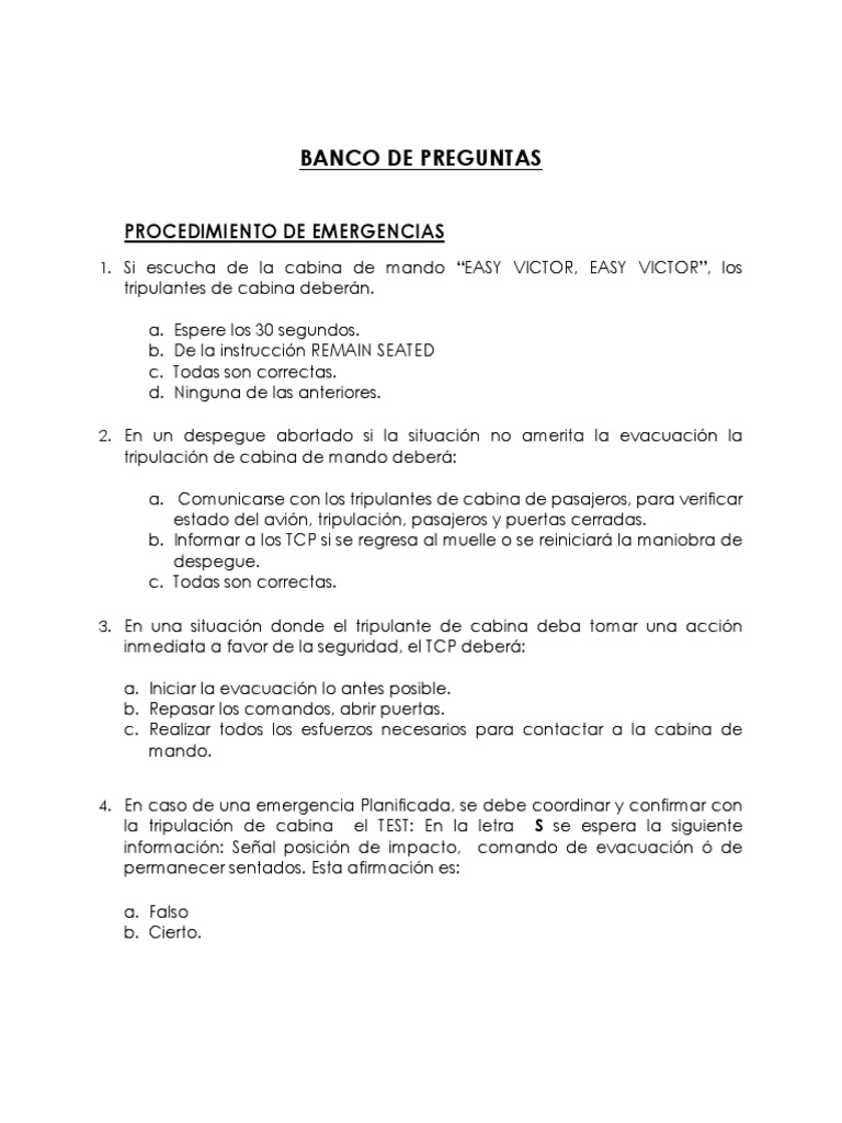 Banco de Preguntas Recurrente TCP 2022 | PDF | Reanimación cardiopulmonar | Aeropuerto