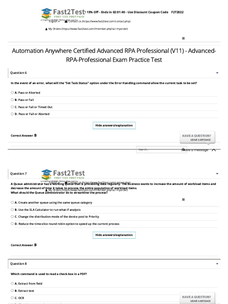 Automation Anywhere Certified Advanced RPA Professional (V11 ...