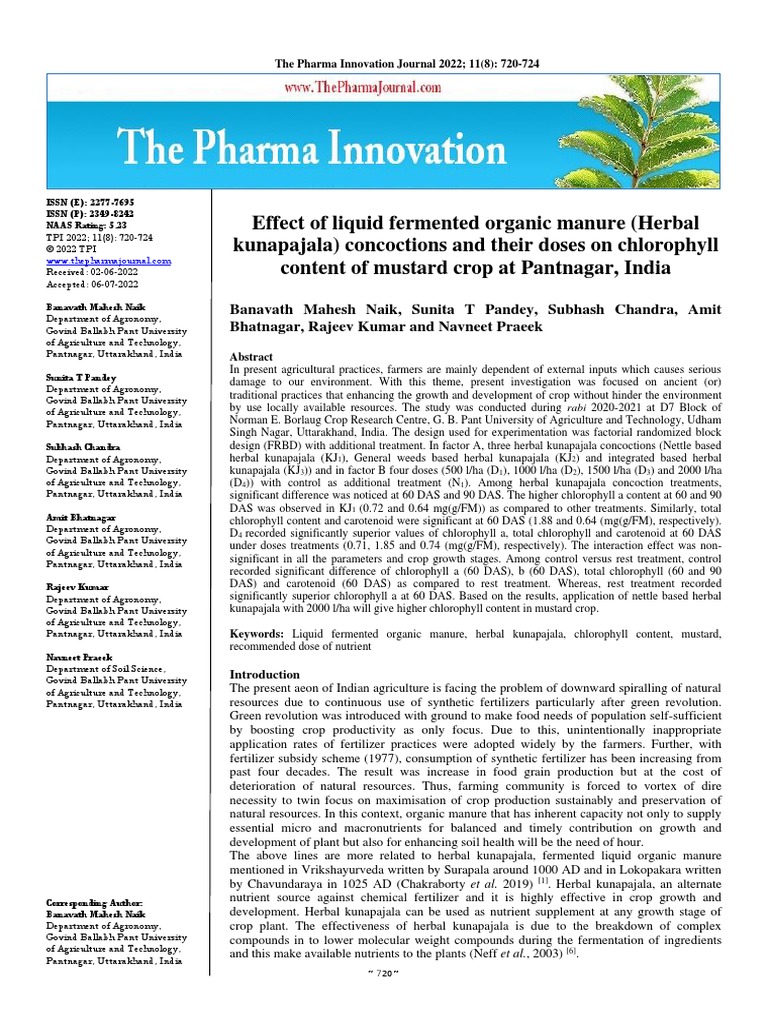 Effect of Liquid Fermented Organic Manure (Herbal Kunapajala ...