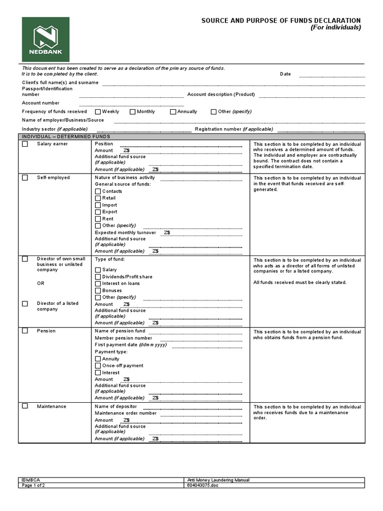 AML - Zimbabwe - Process - Source of Funds Declaration Individual | PDF ...