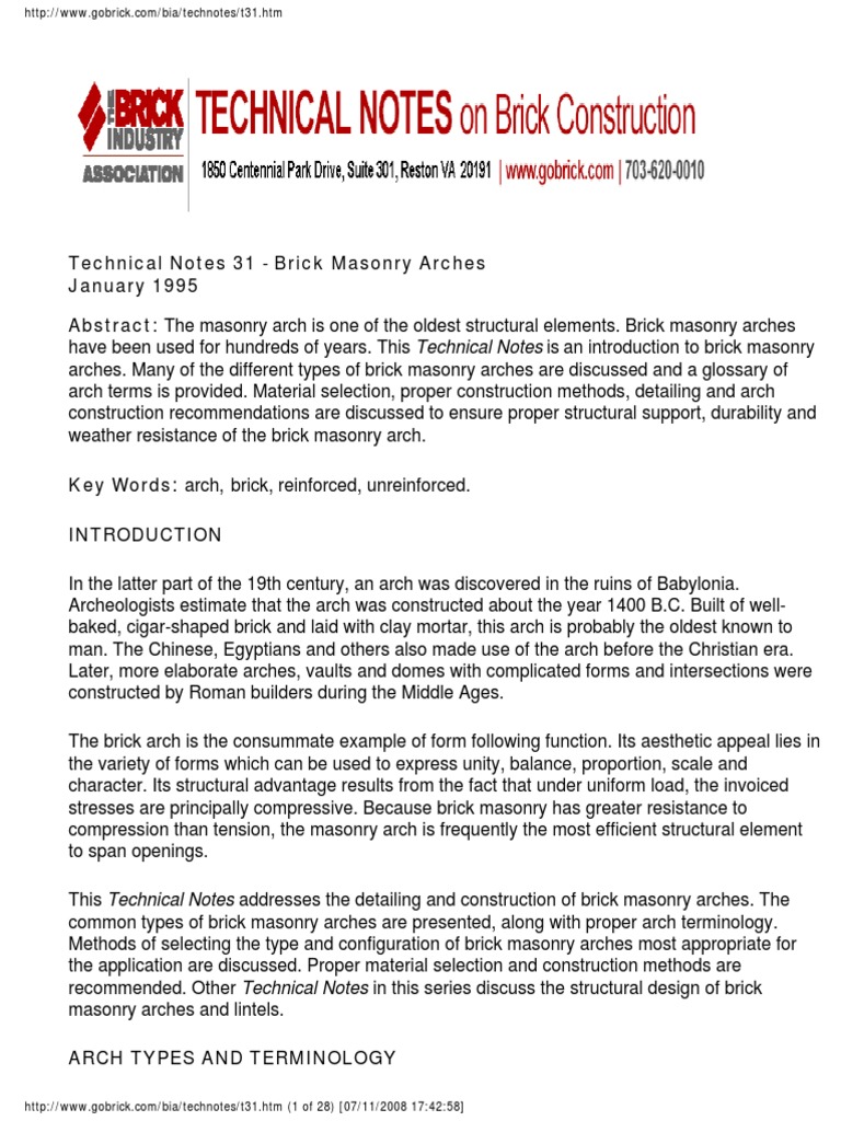 Brick Arch Tech Note 31 | PDF | Brick | Masonry