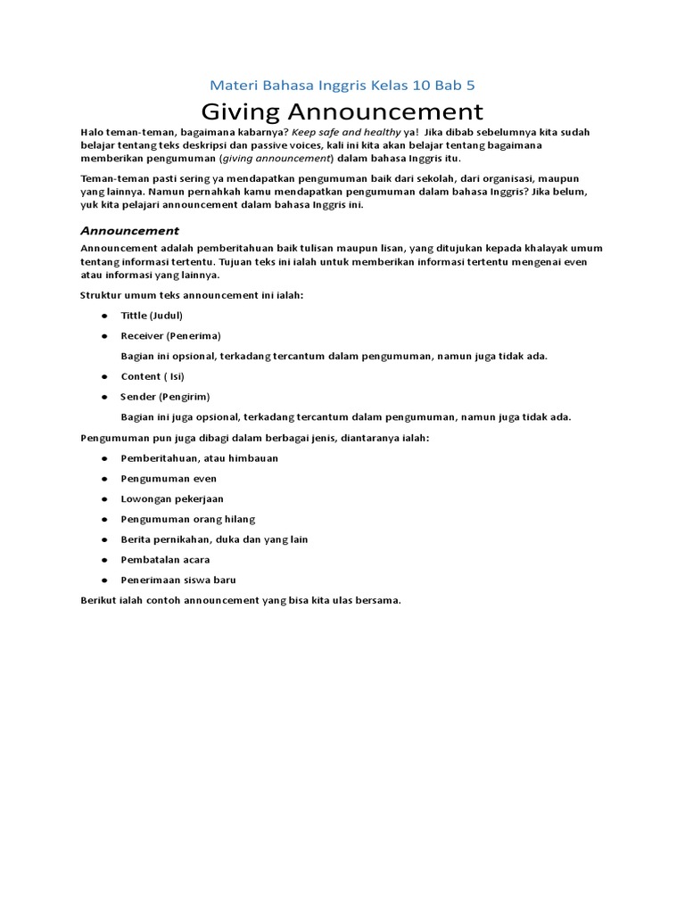 Bab 6. Giving Announcement | PDF