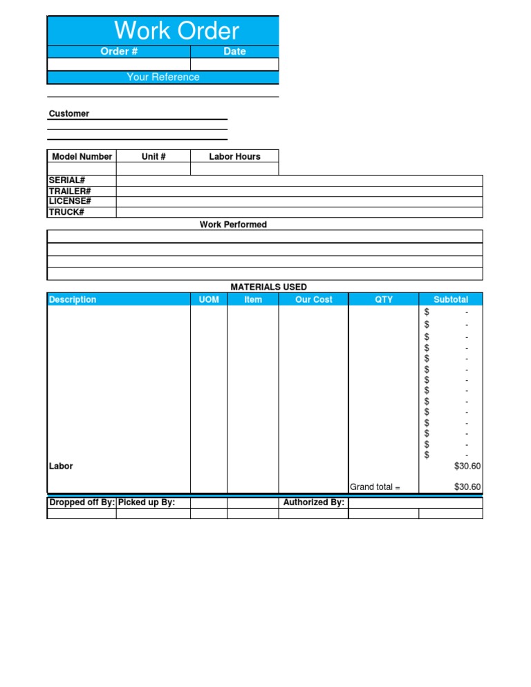 Customer Work Order Summary Template | PDF