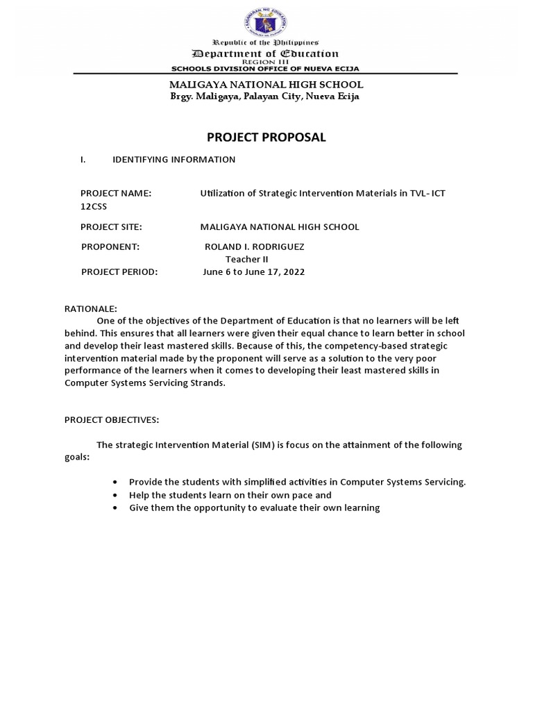 Project Proposal: Maligaya National High School Brgy. Maligaya, Palayan ...
