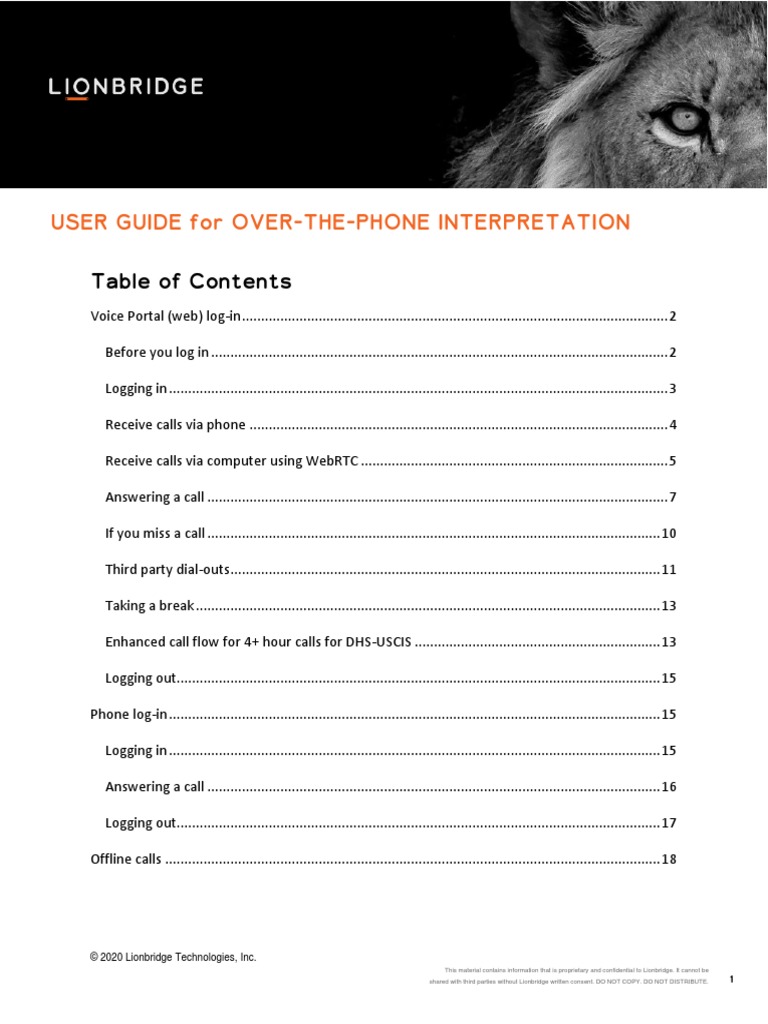 User Guide For Over-The-Phone Interpretation: © 2020 Lionbridge ...