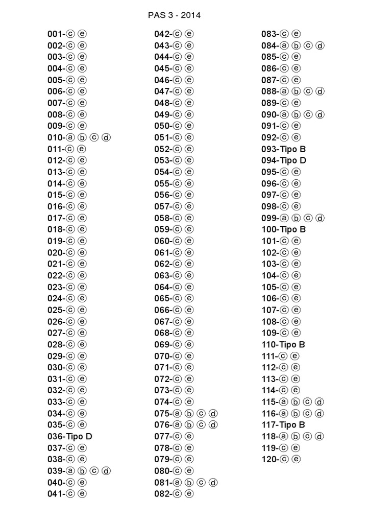 Caderno de Resposta Pas 3 2014 | PDF