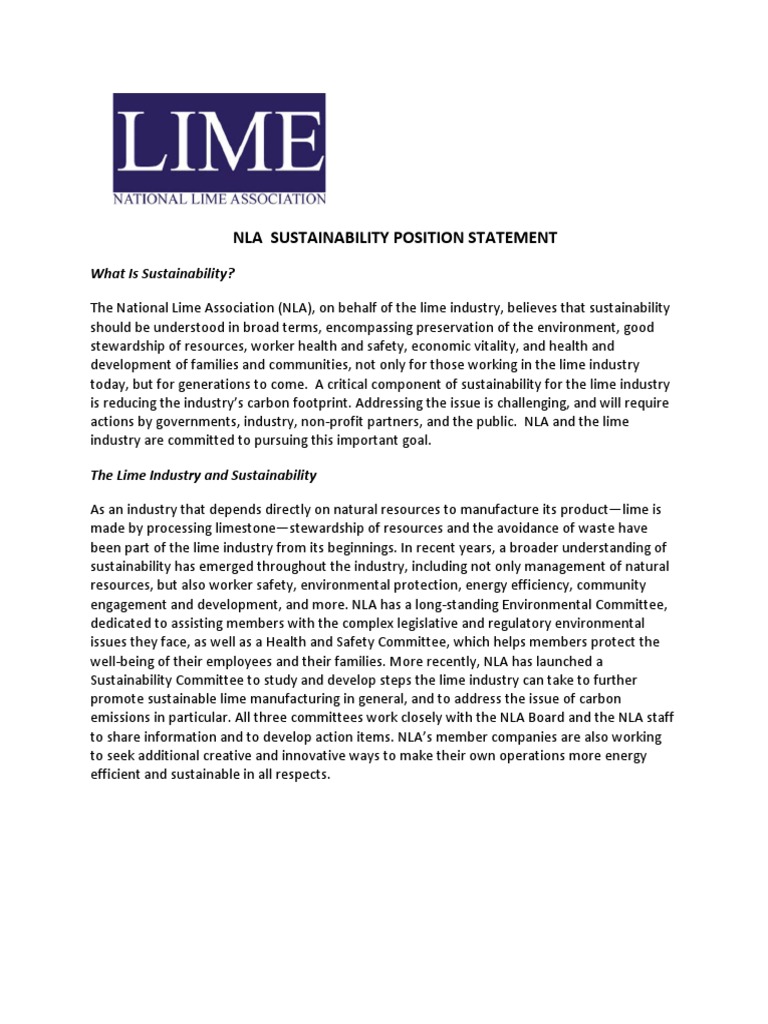 NLA Sustainablity Statement | PDF | Sustainability | Efficient Energy Use