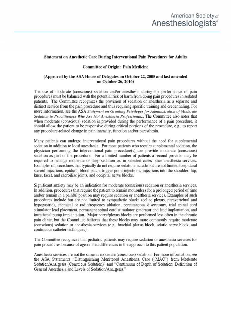Definition of Monitored Anesthesia Care | PDF | Anesthesia | Pain