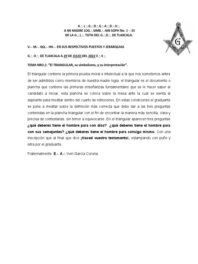 Simbolismo del Triangular Masónico | PDF