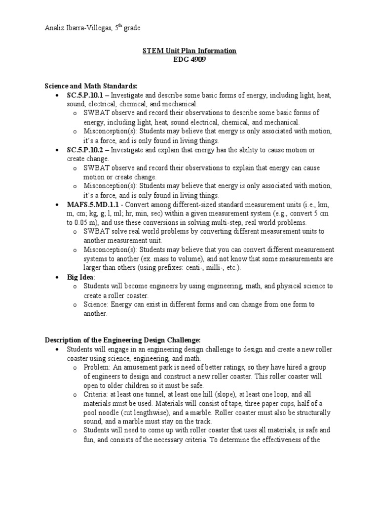 Stem Unit Plan | PDF | Design | Engineering Design Process