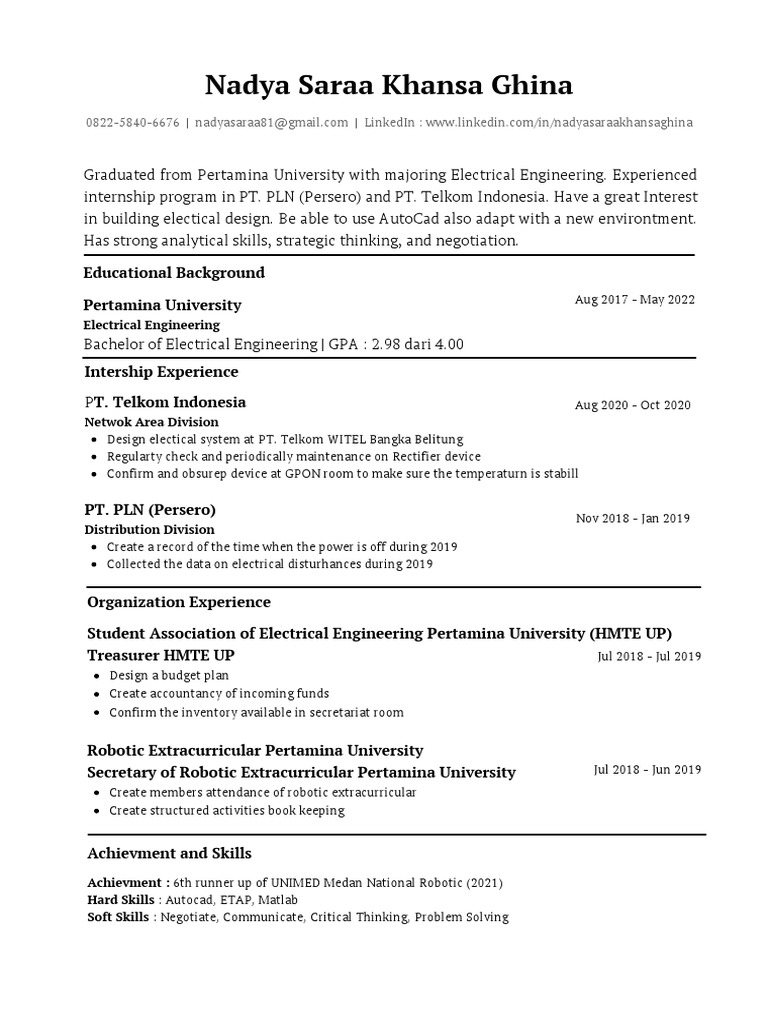 CV Nadya Saraa Khansa Ghina | PDF