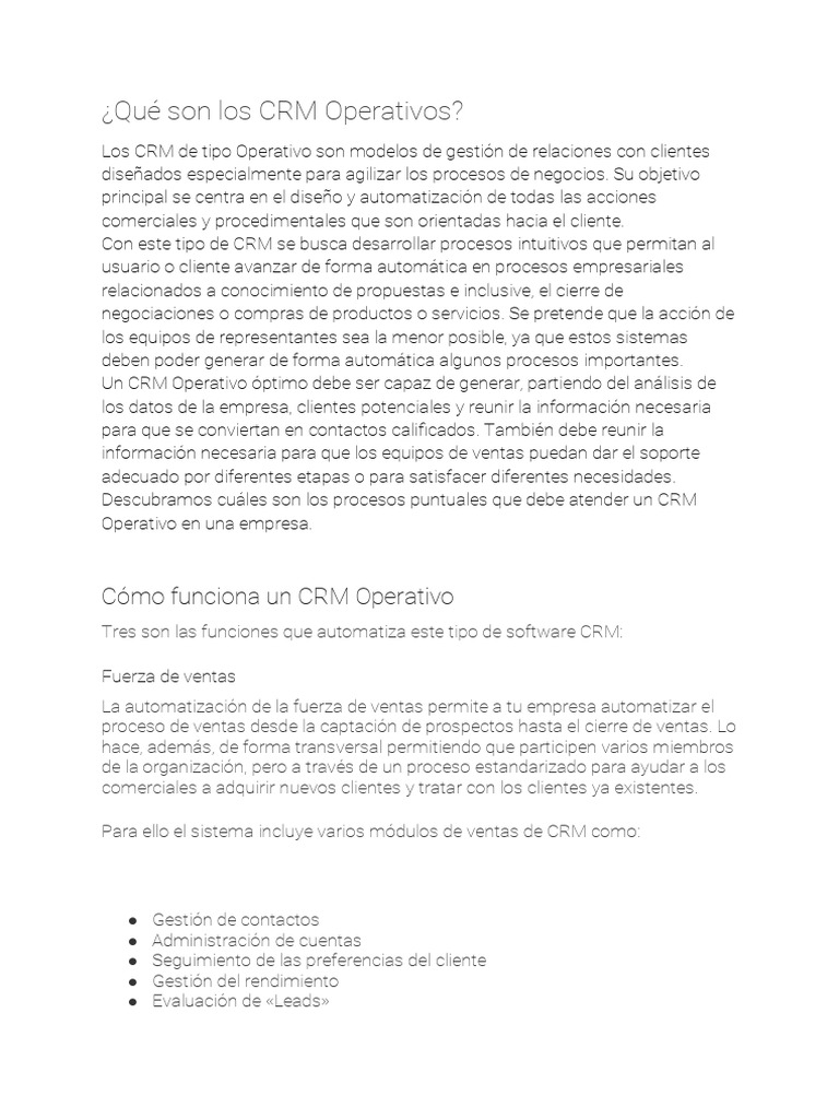 CRM Operacional | PDF | Gestión de la relación con el cliente | Marketing