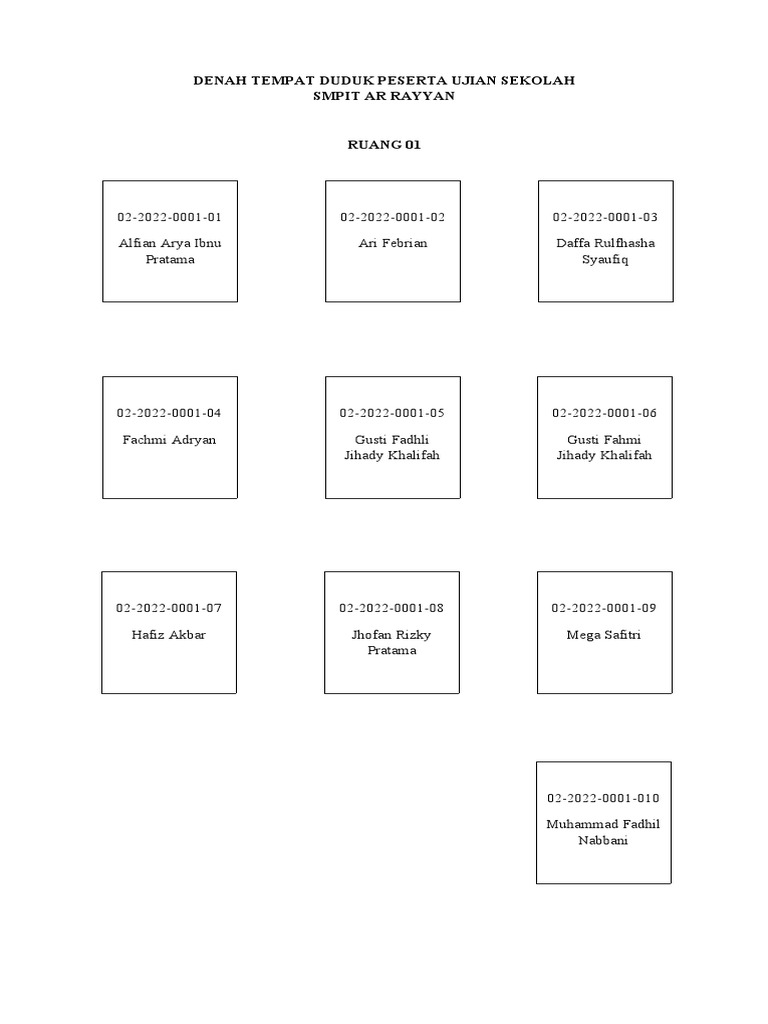 Denah Tempat Duduk Peserta Ujian Sekolah | PDF