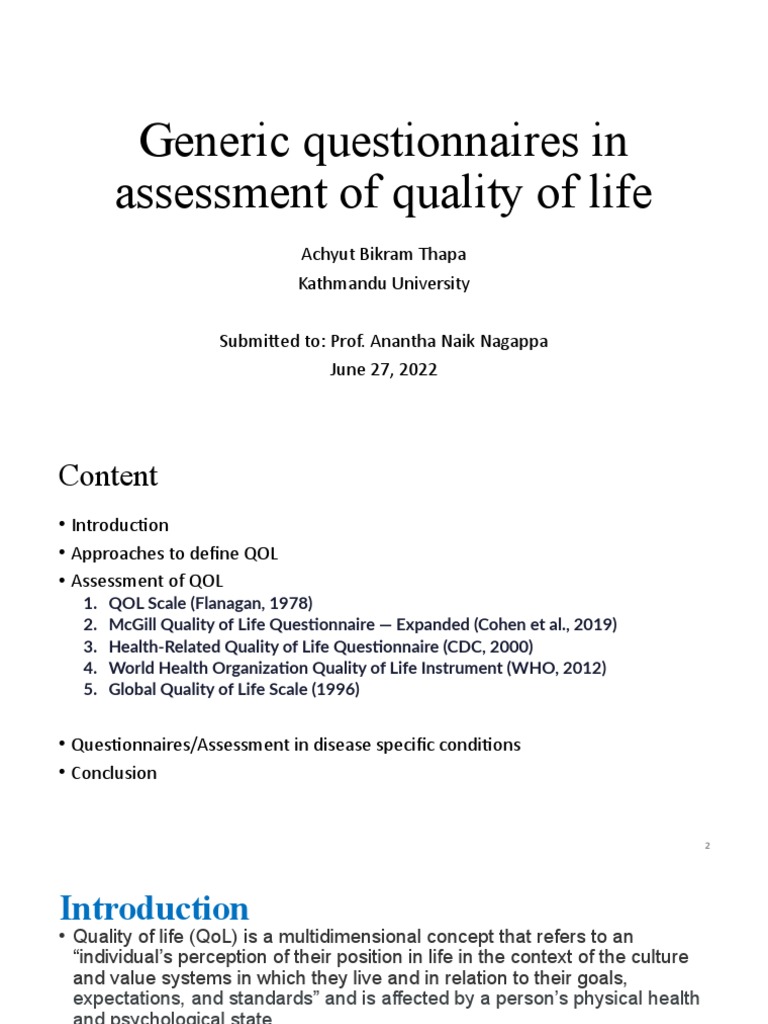 Generic Questionnaires in Assessment of Quality of Life | Download Free ...