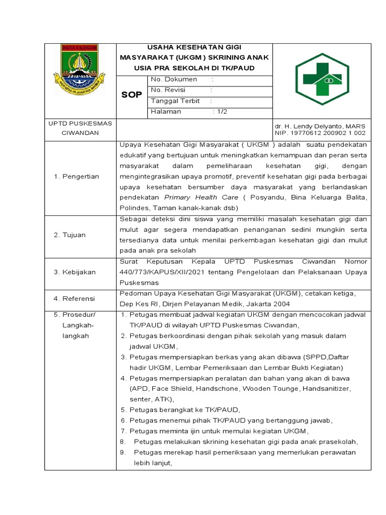 SOP Skrining TK Paud | PDF | Sains & Matematika