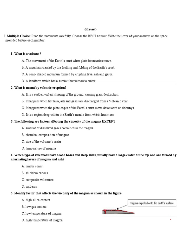 Pre Test | PDF | Volcano | Types Of Volcanic Eruptions