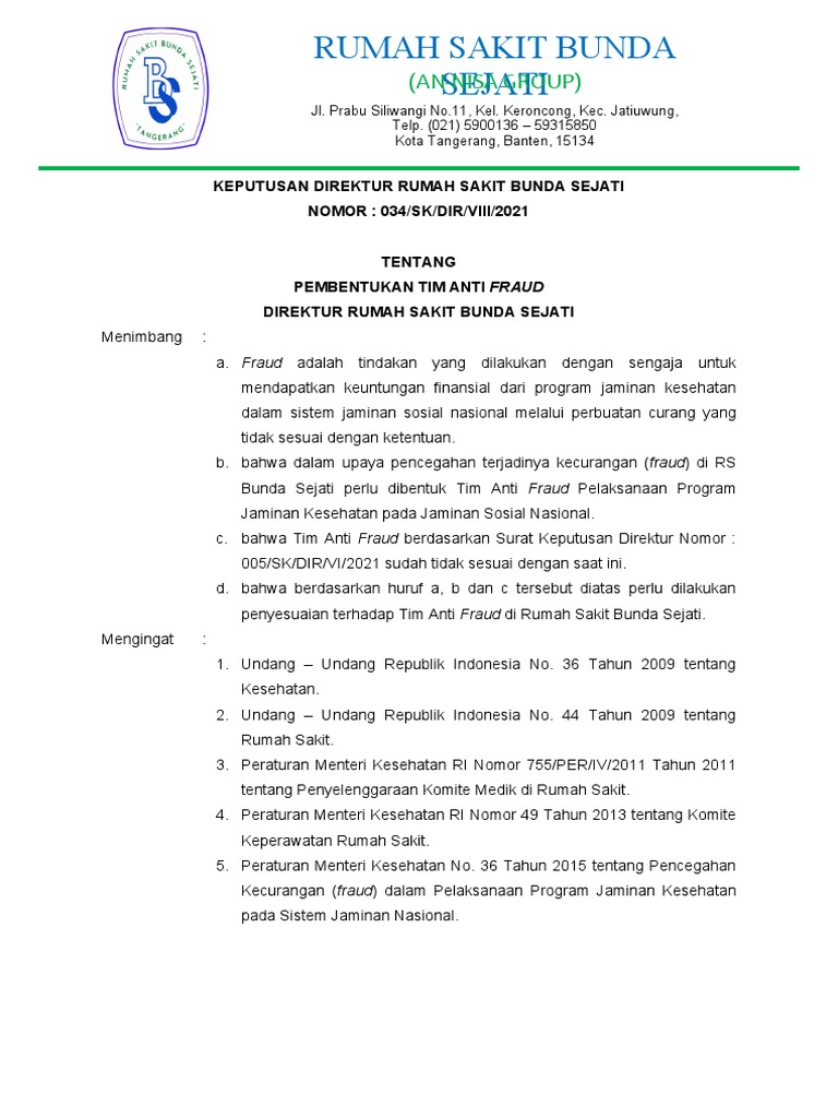 SK - 034 - Pembentukan Tim Anti Fraud | PDF