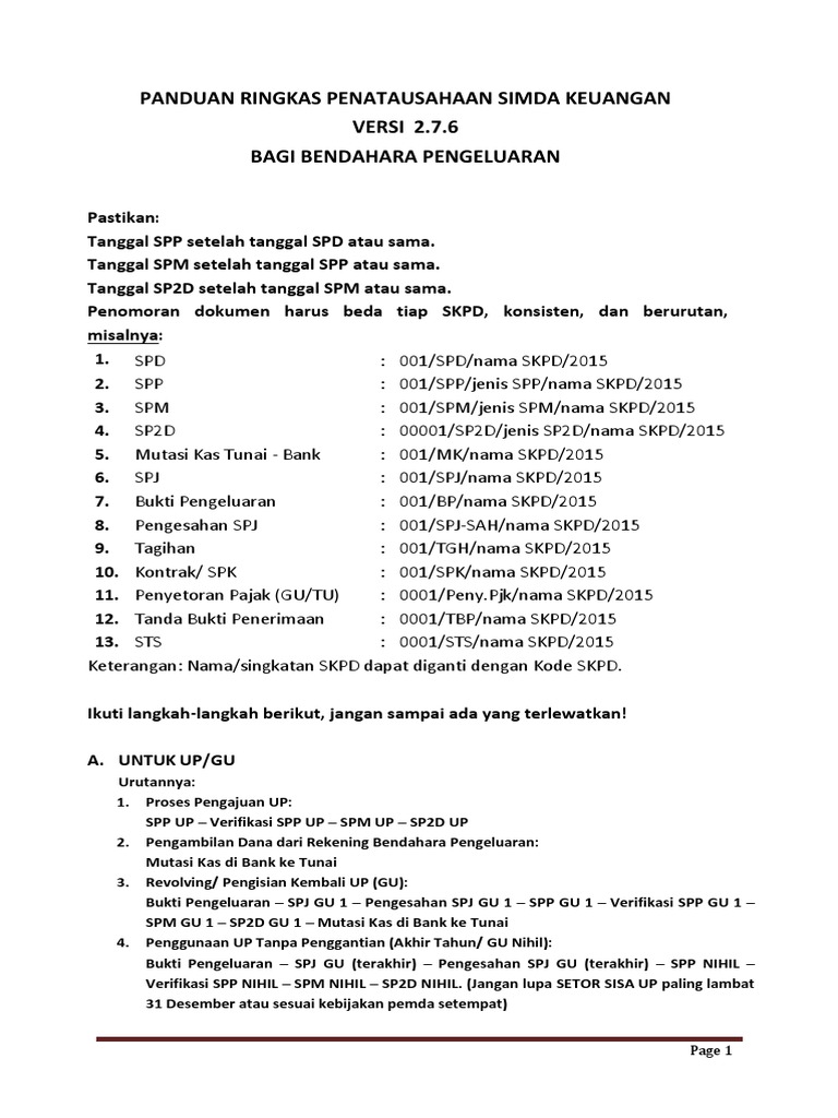 Panduan - Penatausahaan - SIMDA - Keuangan - Bag (1) V | PDF