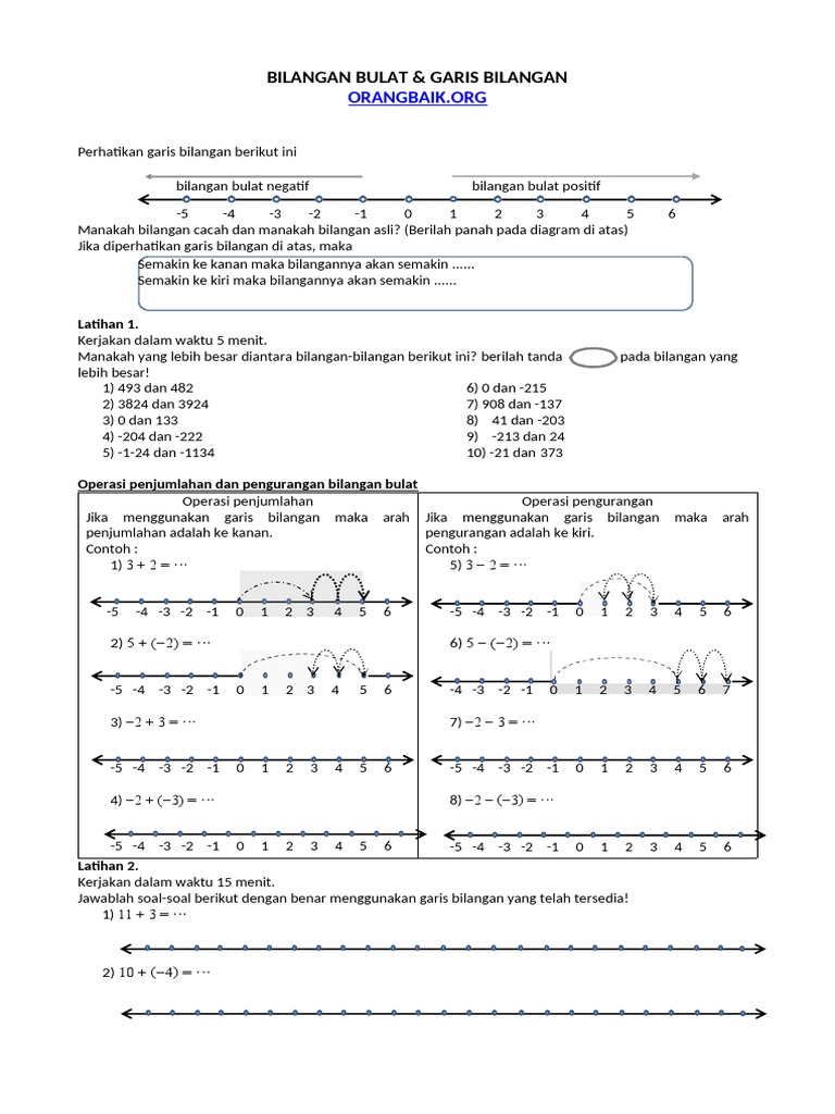 Contoh Soal Latihan Garis Bilangan Kelas VI SD | PDF