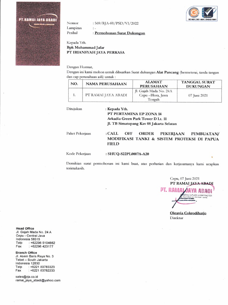 Perm Surat Dukungan Alat Pancang | PDF