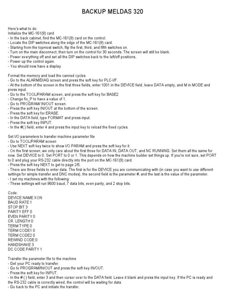 M320 Backup: Restore Meldas 320 Control with DIP Switches | PDF | Input/Output | Parameter ...