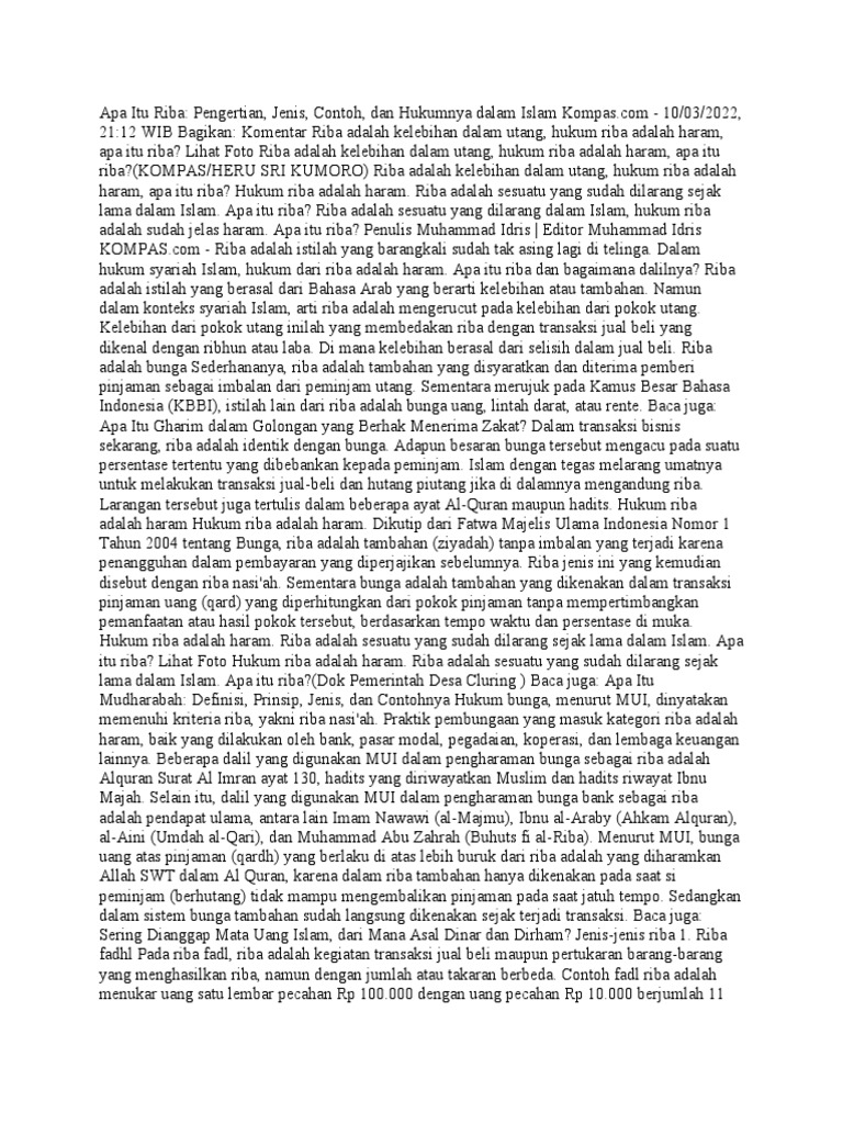 "Riba: Pengertian dan Hukumnya" | PDF