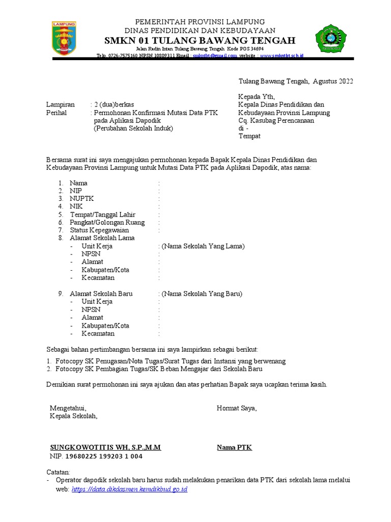 Surat Permohonan Mutasi | PDF