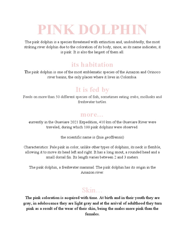 Pink Dolphin: Its Habitation Itisfedby More | PDF