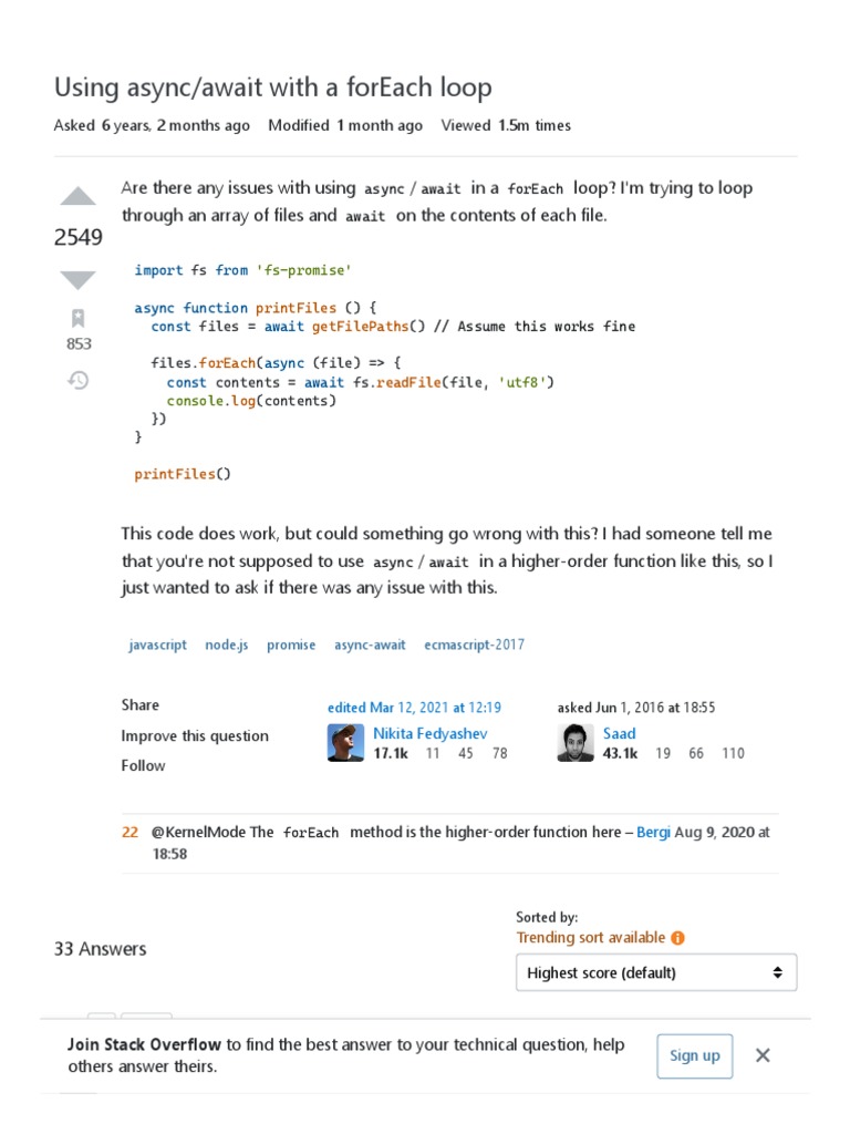 Javascript - Using Async - Await With A Foreach Loop - Stack Overflow ...