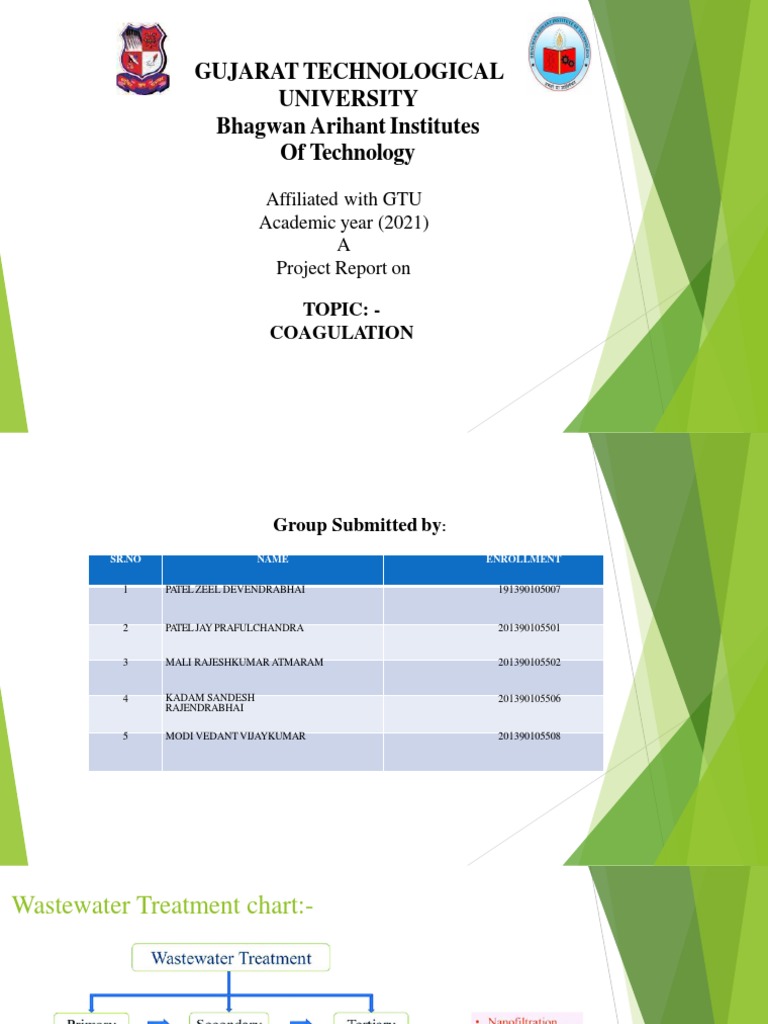 GTU PROJECT ON COAGULATION FOR WASTEWATER TREATMENT | PDF | Chemistry ...