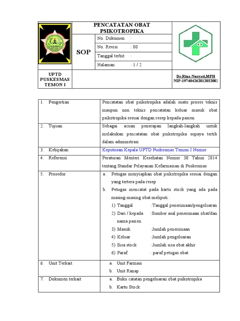 Sop - Pencatatan Obat Psikotropika | PDF