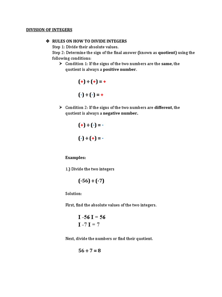 DIVISION_OF_INTEGERS | PDF | Division (Mathematics) | Discrete Mathematics