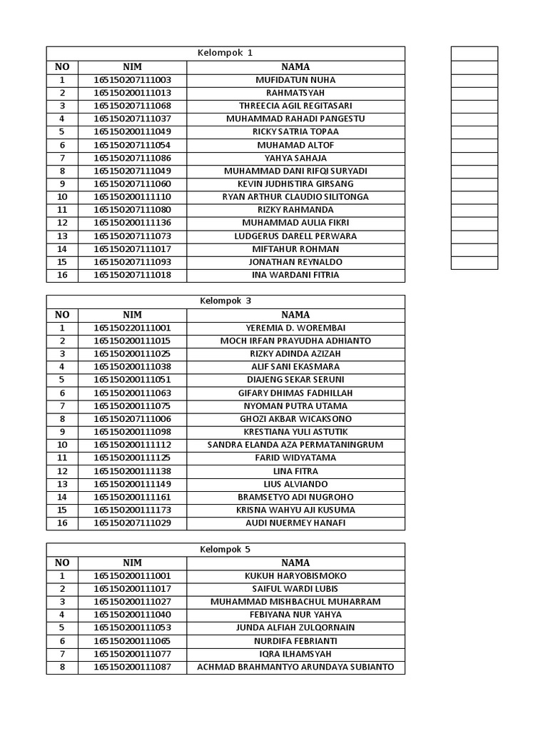 Student Groups List with Names and IDs | PDF