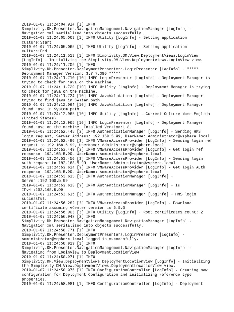Deployment Manager Login and Navigation Logs | PDF | Network Socket | Java (Programming Language)