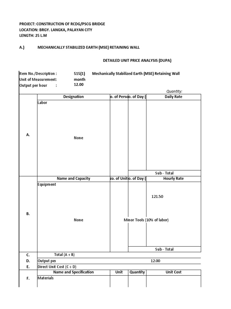 Item No./Description: Unit of Measurement: Output Per Hour | PDF | Cost ...