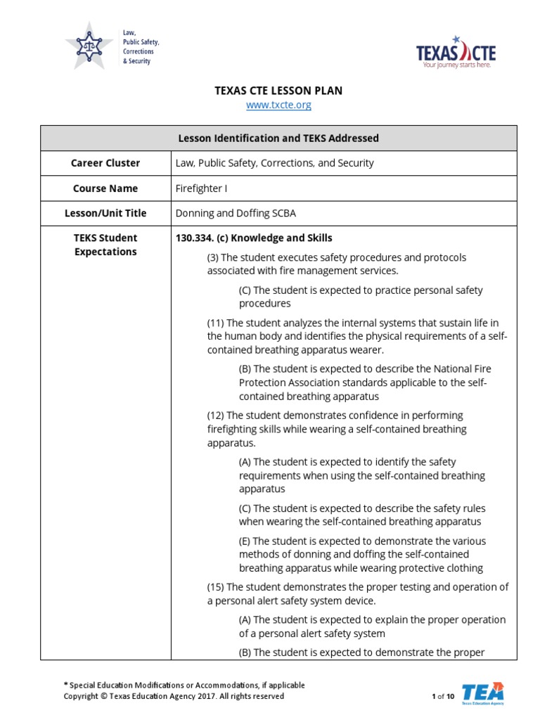 Lesson Plan Donning and Doffing Self-Contained Breathing Apparatus ...