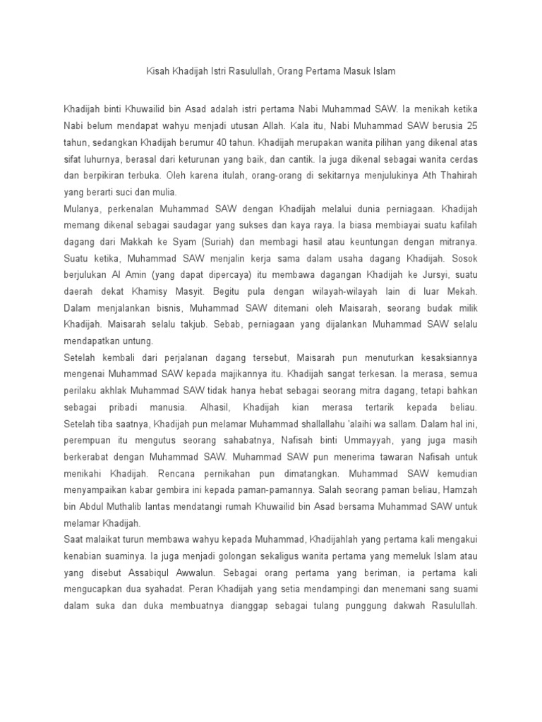 Khadijah: Istri Pertama dan Pendukung Setia Nabi Muhammad | PDF