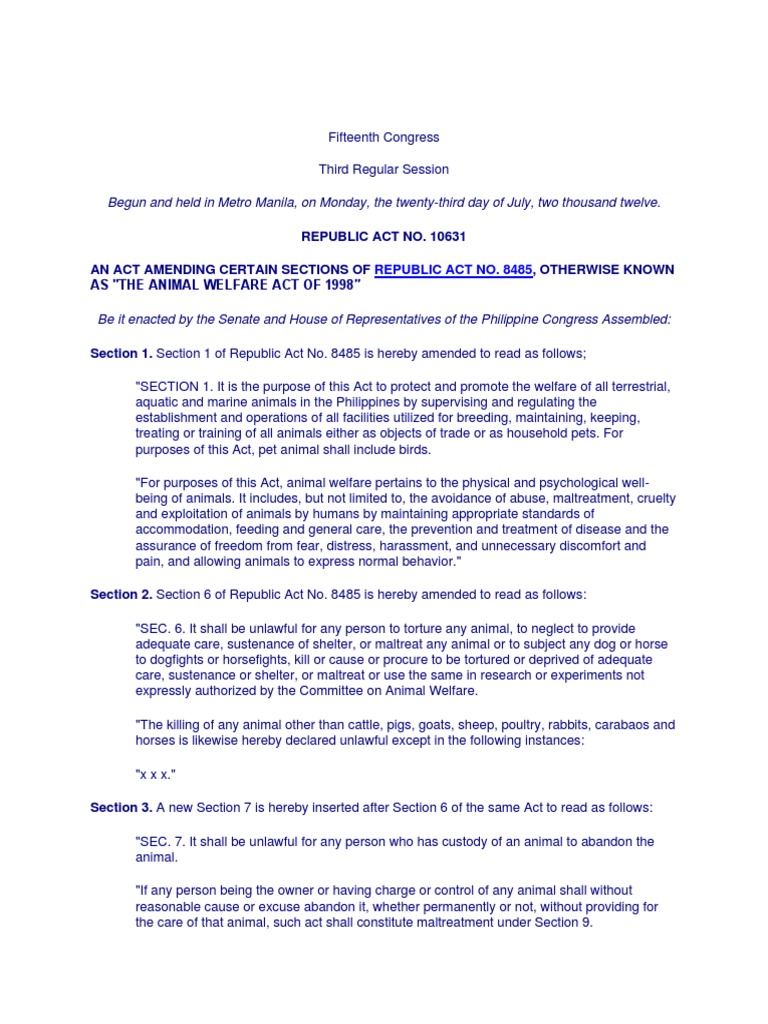 RA 10631 Amending Certain Sections of RA 8485 | PDF | Cruelty To ...