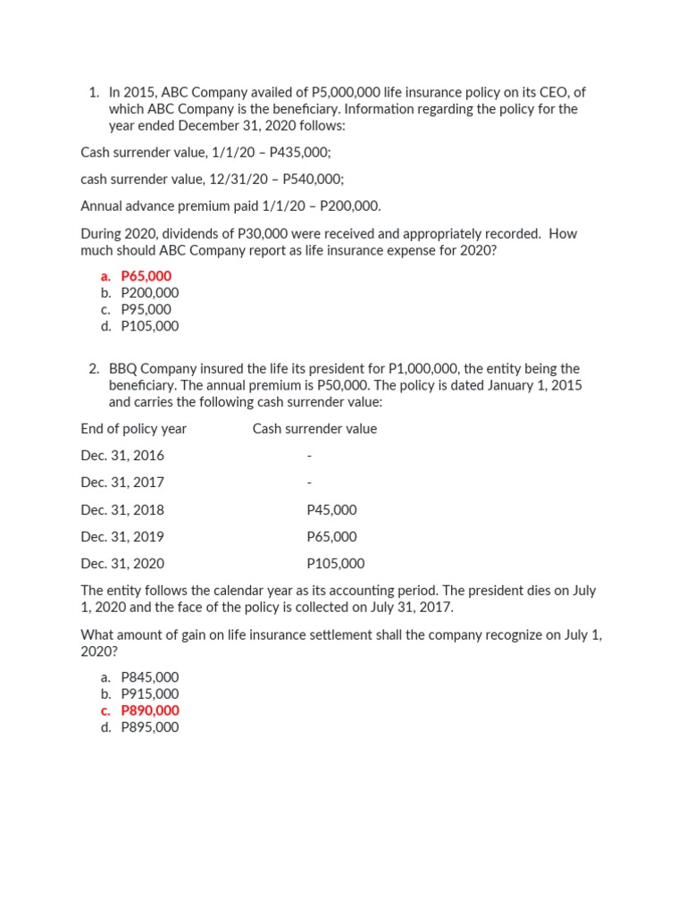Gain On Life Insurance Settlement | PDF